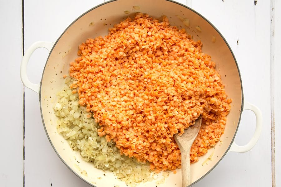 Cheesy Red Lentil Pie with Cornmeal Pastry